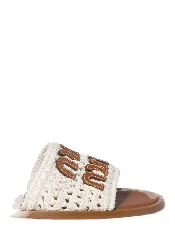 Miu Miu Crochet And Leather Slides - Nude & Neutrals