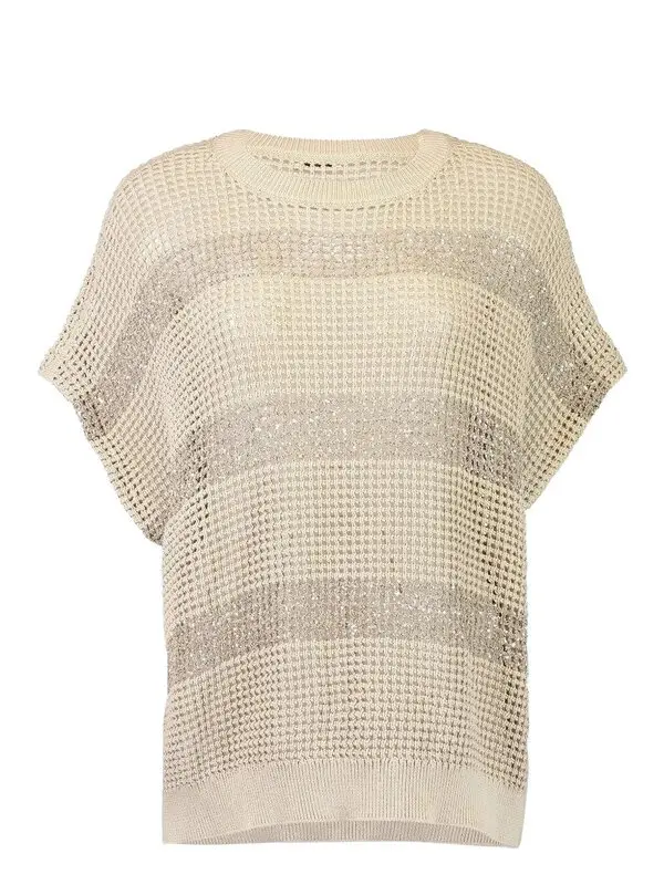 Brunello Cucinelli Openwork Knit Top With Sequins - Nude & Neutrals