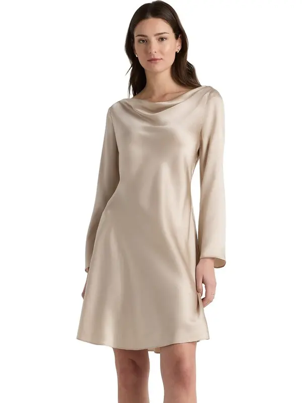 Quince Silk Long Sleeve Mini Dress - Champagne