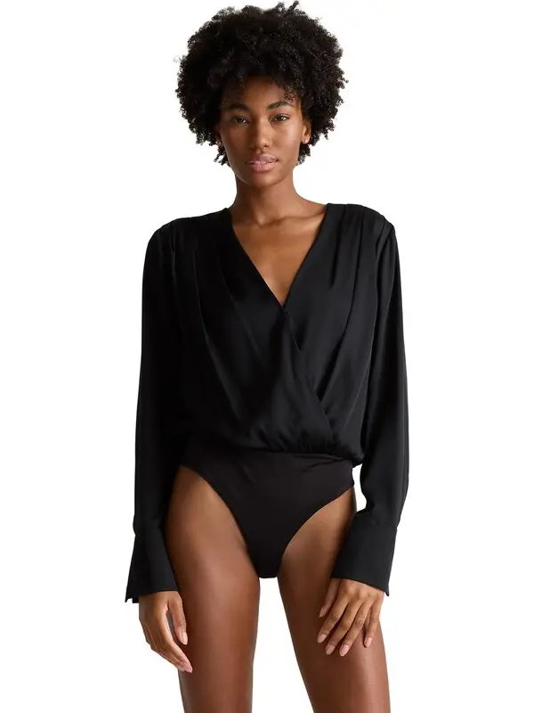 Quince Washable Stretch Silk Surplice Bodysuit - Black