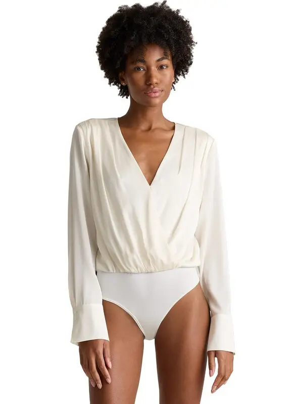 Quince Washable Stretch Silk Surplice Bodysuit - Ivory