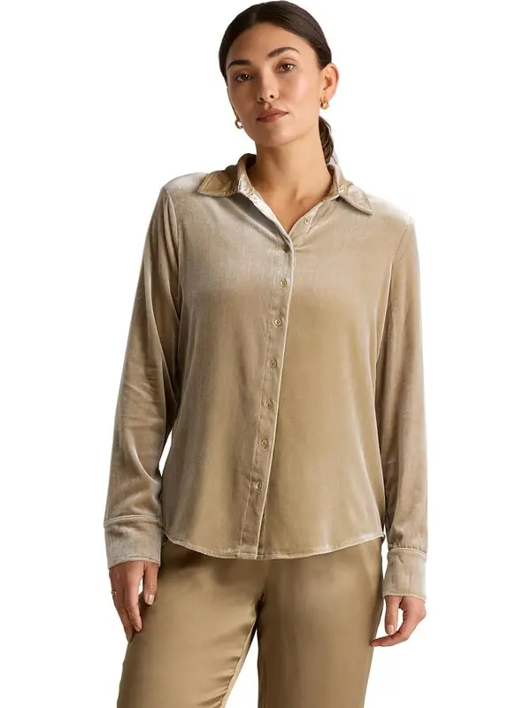 Quince Stretch Silk Velvet Long Sleeve Shirt - Dogwood