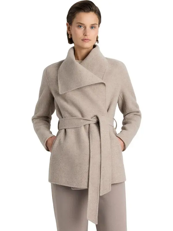 Quince Double-faced Merino Wool Draped Collar Short Wrap Coat - Oat