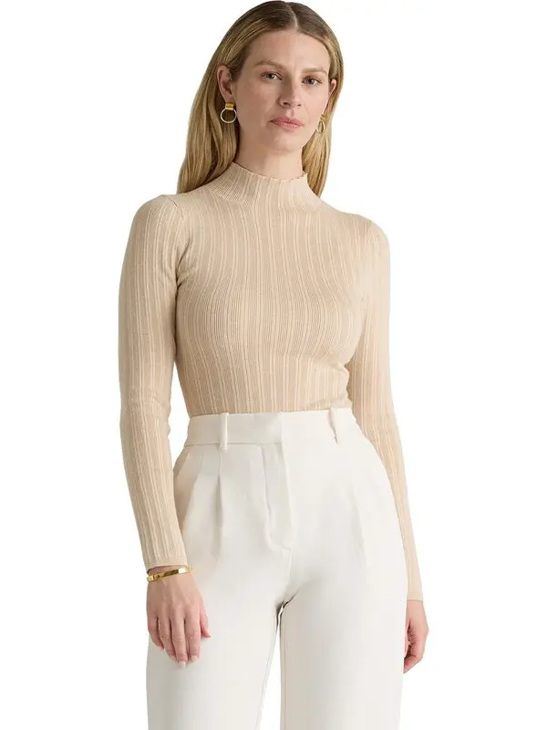 Quince Cotton Cashmere Ribbed Turtleneck Bodysuit - Heather Oatmeal