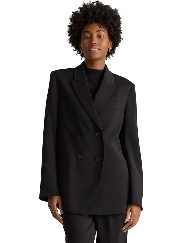 Quince Stretch Crepe Relaxed Double-breasted Blazer - Black