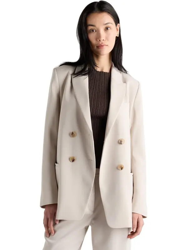 Quince Stretch Crepe Relaxed Double-breasted Blazer - Sand