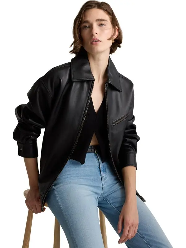 Quince Oversized Leather Bomber Jacket - True Black