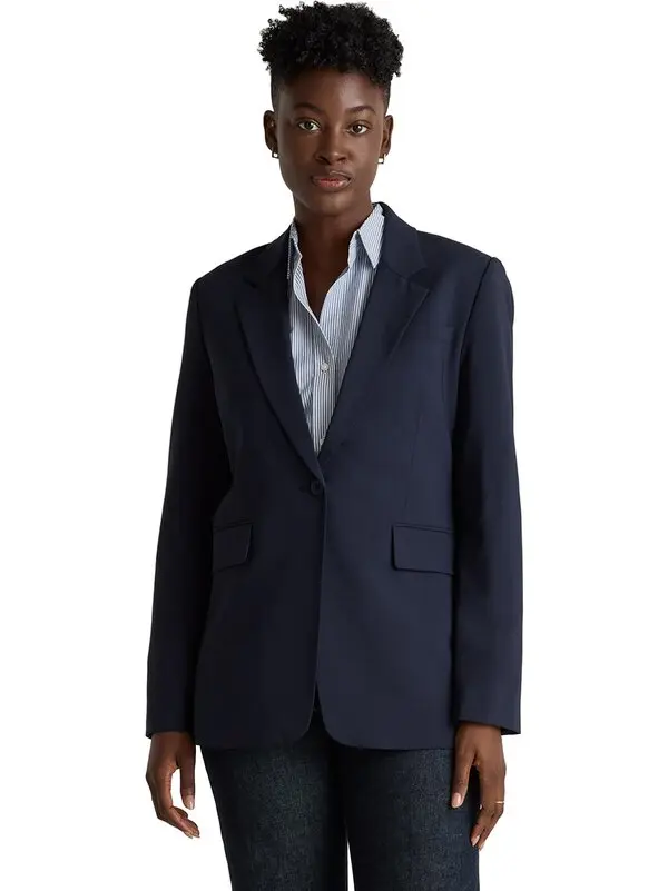 Quince Italian Wool Long Blazer - Navy