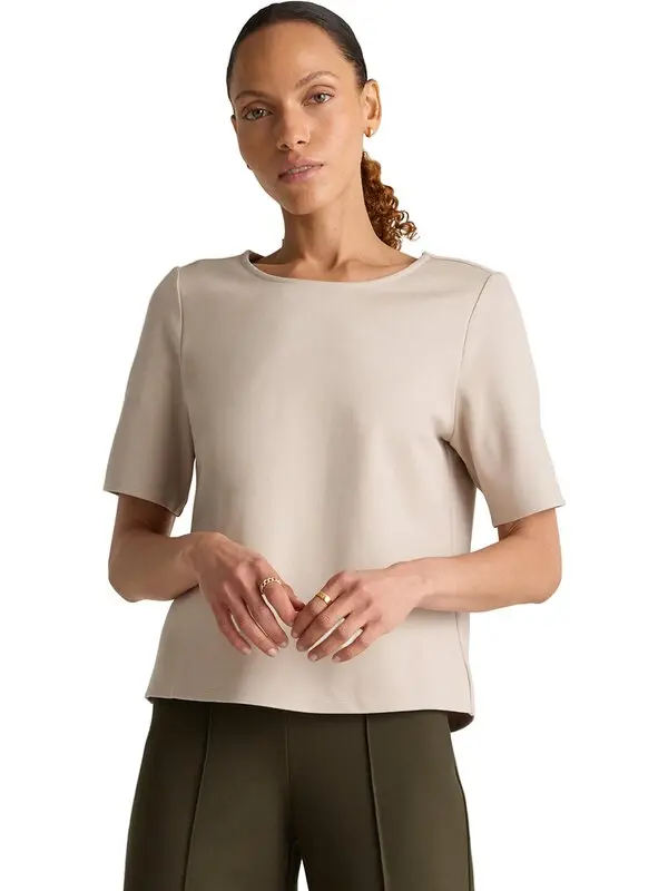Quince Ultra-stretch Ponte Short Sleeve Top - Ecru