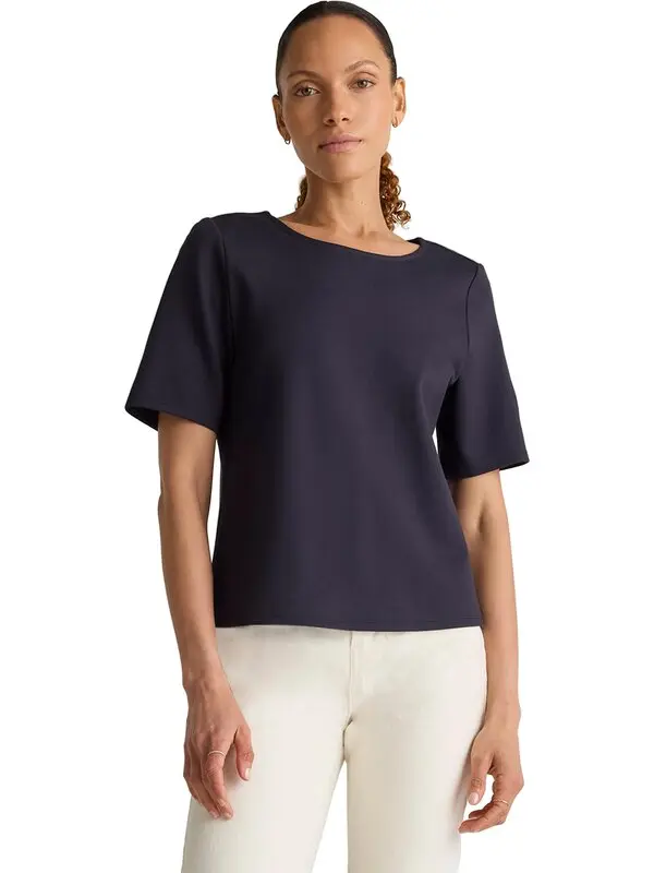 Quince Ultra-stretch Ponte Short Sleeve Top - Navy
