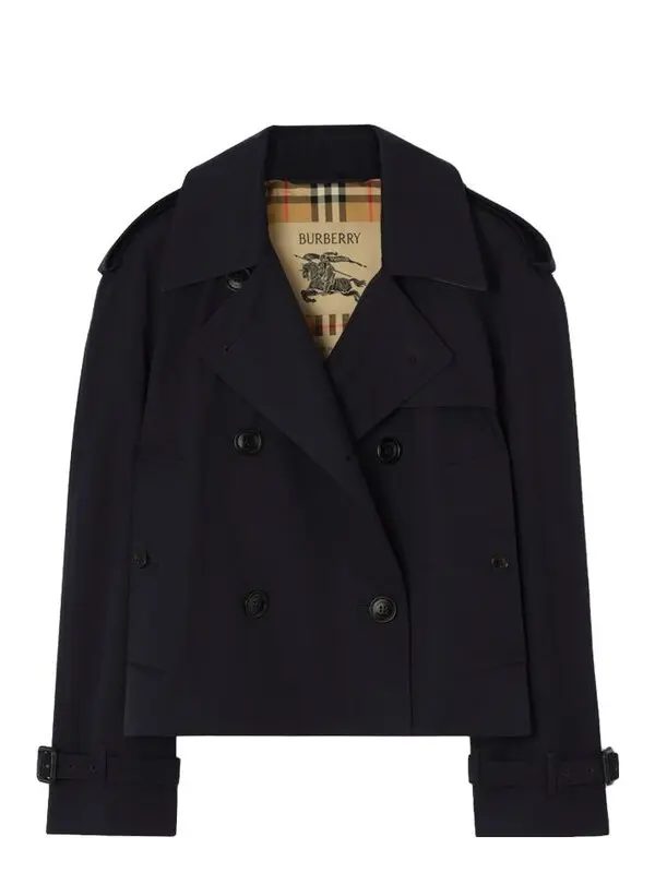 Burberry Cropped Gabardine Mayfair Trench Jacket - Coal Blue