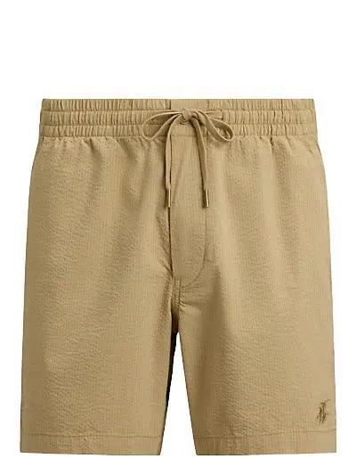 Polo Ralph Lauren Logo-embroidered Seersucker Cotton-blend Shorts - Coastal Beige/khaki