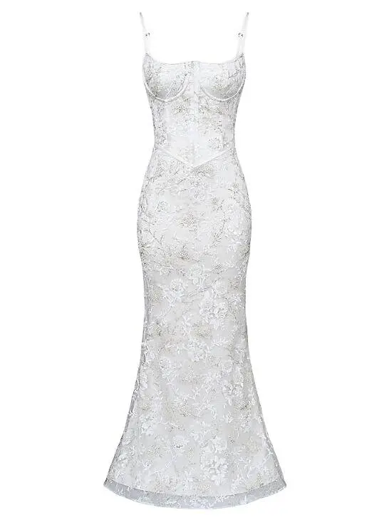 House Of Cb Naeva Bead-embellished Tulle Bridal Gown - White