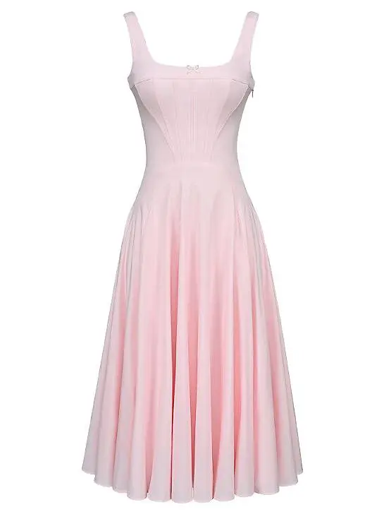 House Of Cb Square-neck Stretch-cotton Midi Dress - Pink