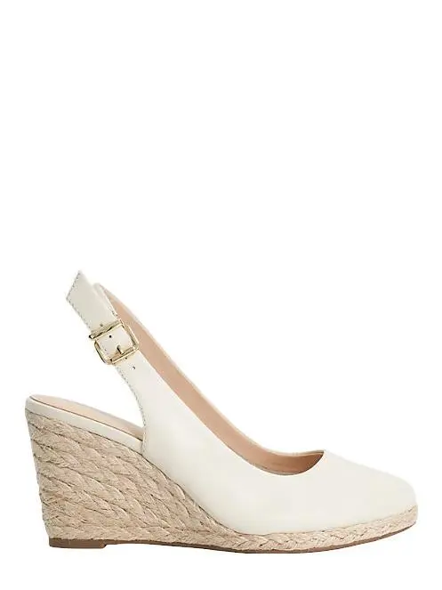DUNE Leather Wedge Heel Slingbacks - Ecru Leather