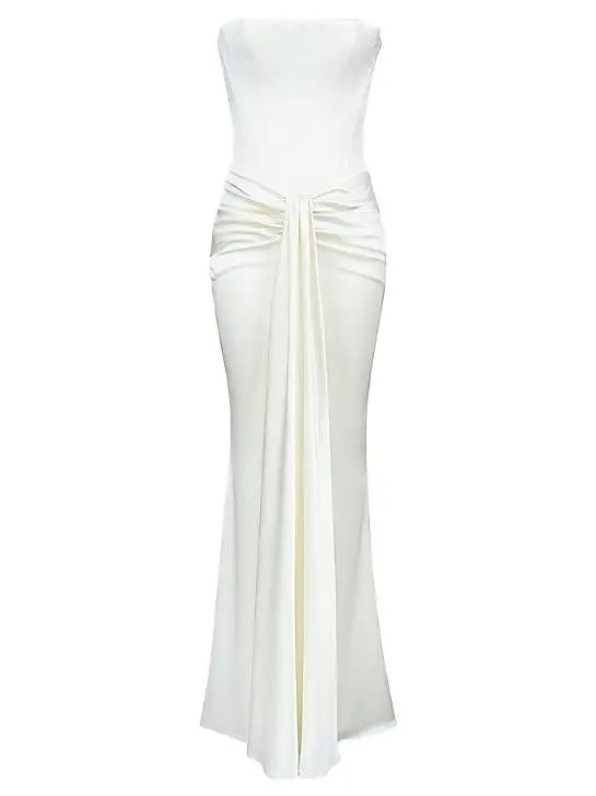 House Of Cb Camellia Strapless Satin Gown - Ivory