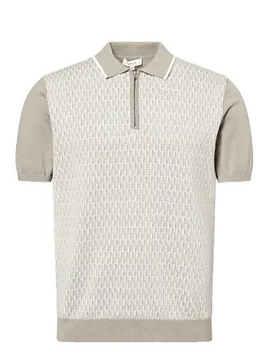 ARNE Herringbone Zip-up Cotton-knit Polo Top - Sage
