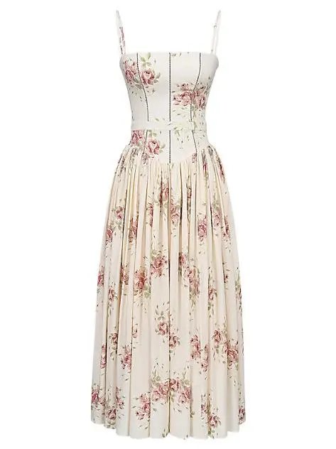 House Of Cb Ysabella Floral-print Stretch-cotton Midi Dress - Ivory Vintage Rose