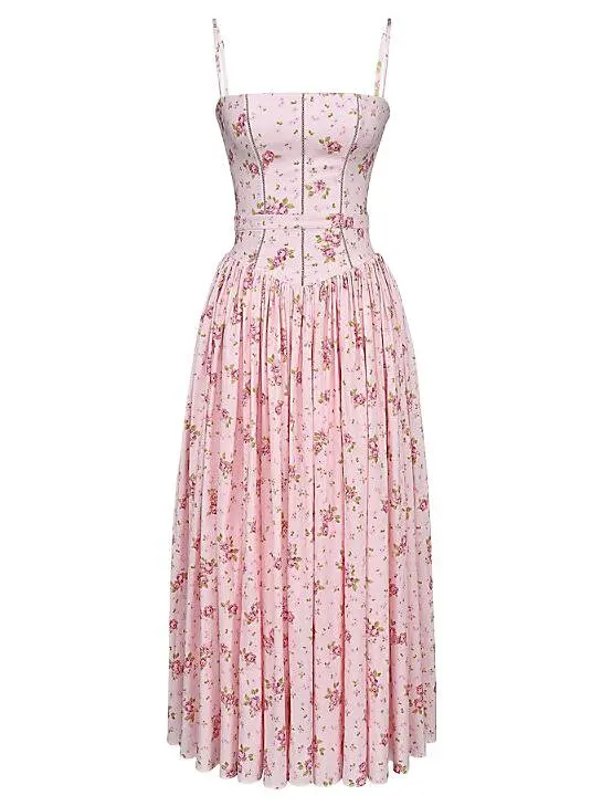 House Of Cb Ysabella Floral-print Stretch-cotton Midi Dress - Pink Vintage Rose