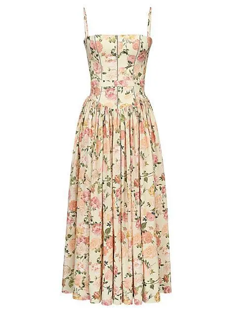 House Of Cb Ysabella Floral-print Stretch-cotton Midi Dress - Yellow Floral