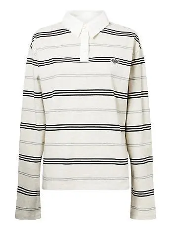 THE COUTURE CLUB Striped Embroidered-logo Cotton-blend Polo Shirt - Greymarl