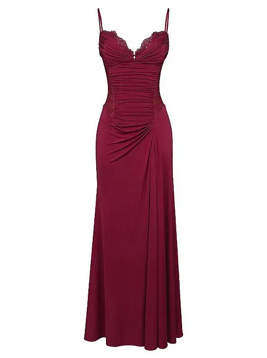 House Of Cb Lace-trim Stretch-jersey Maxi Dress - Wine