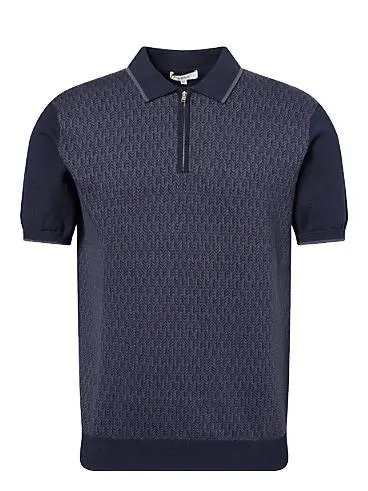 ARNE Herringbone Zip-up Cotton-knit Polo Top - Navy