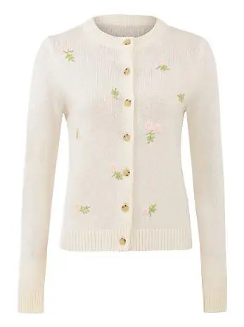 House Of Cb Floral-embroidered Wool And Cashmere-blend Cardigan - Ivory