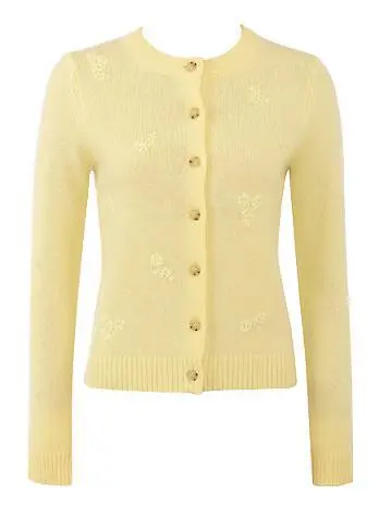 House Of Cb Floral-embroidered Wool And Cashmere-blend Cardigan - Lemon