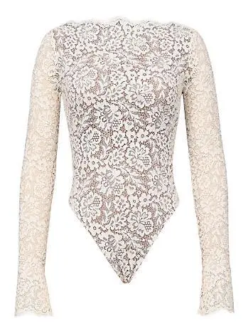 House Of Cb Ellie Lace Long-sleeve Woven Bodysuit - Vintage Cream