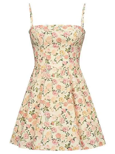 House Of Cb Square-neck Stretch-cotton Midi Dress - Yellow Floral Print