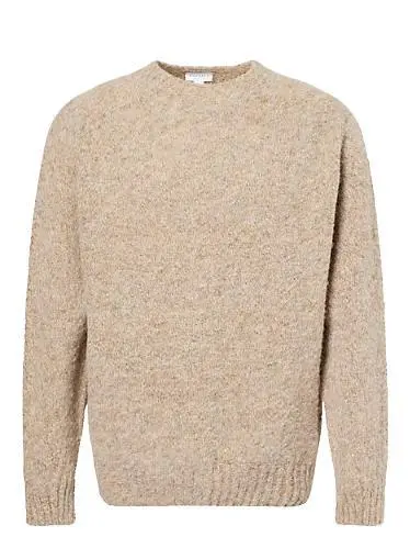 Sunspel Brush Shetland Crewneck Wool Jumper - Oatmeal Melange