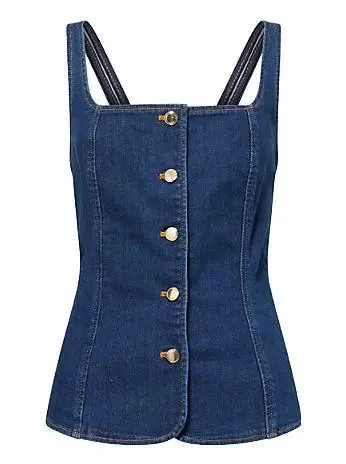 Good American Fitted Square-neck Stretch-denim Top - Indigo1169