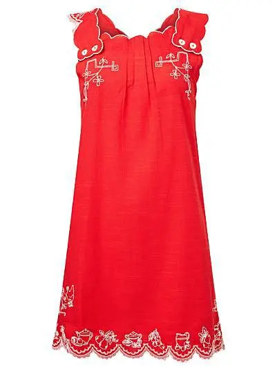 DAMSON MADDER Natalina Embroidered Cotton-blend Mini Dress - Red