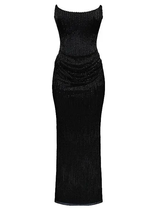 House Of Cb Alicia Bead-embellished Gown - Black