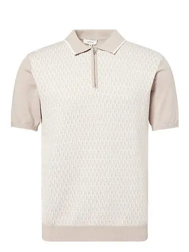 ARNE Herringbone Zip-up Cotton-knit Polo Top - Stone
