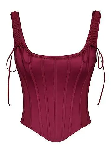 House Of Cb Satin Corset Top With Square Neck - Wine