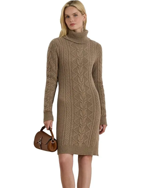 Ralph Lauren Cable-knit Turtleneck Dress - Adirondack Heather