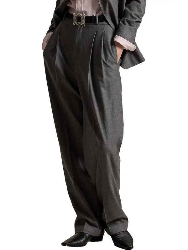 Ralph Lauren Wool-blend Wide Leg Pants - Medium Grey Melange