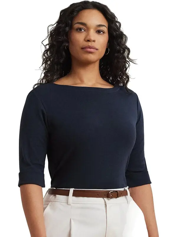 Ralph Lauren Stretch Cotton Boatneck Tee - Lauren Navy