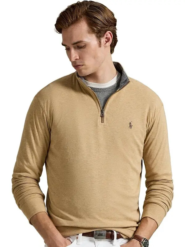 Ralph Lauren Luxury Jersey Quarter-zip Pullover - Classic Camel Heather