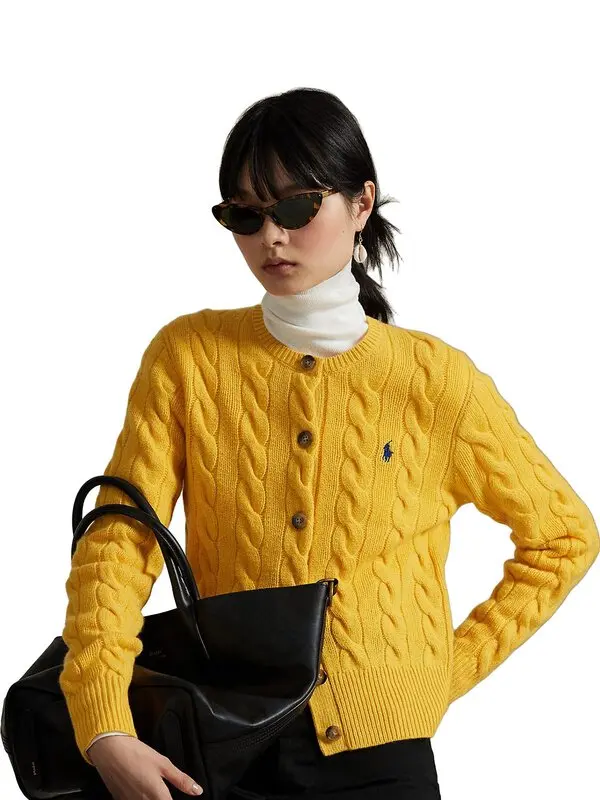 Ralph Lauren Cable-knit Wool-cashmere Cardigan - Mustard Yellow