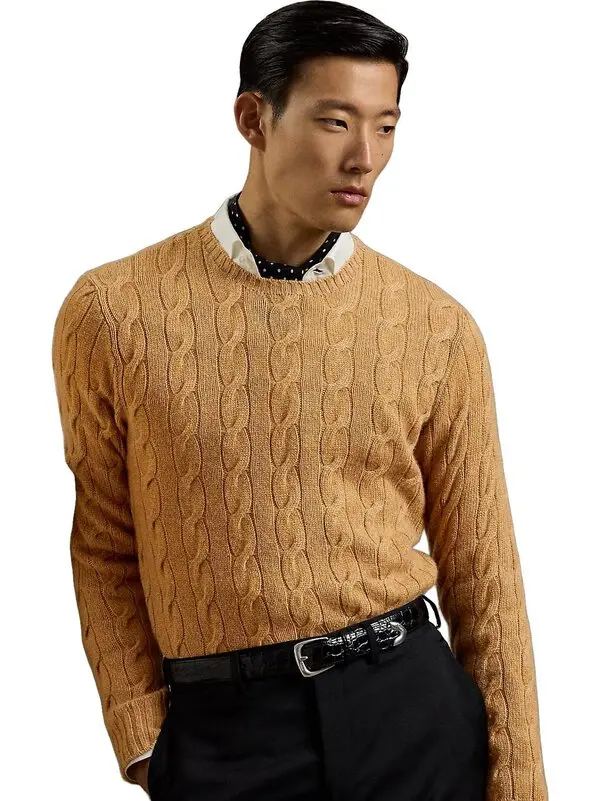 Ralph Lauren Cable-knit Cashmere Crewneck Sweater - Camel Melange