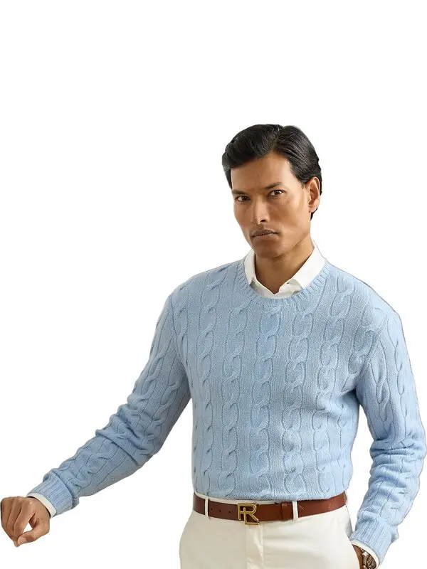 Ralph Lauren Cable-knit Cashmere Crewneck Sweater - Chambray Blue