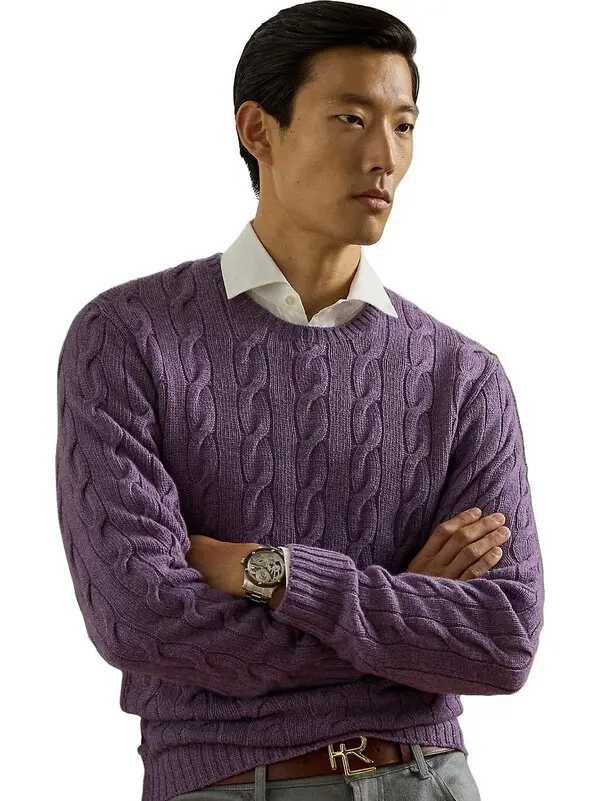 Ralph Lauren Cable-knit Cashmere Crewneck Sweater - Fig Purple Melange