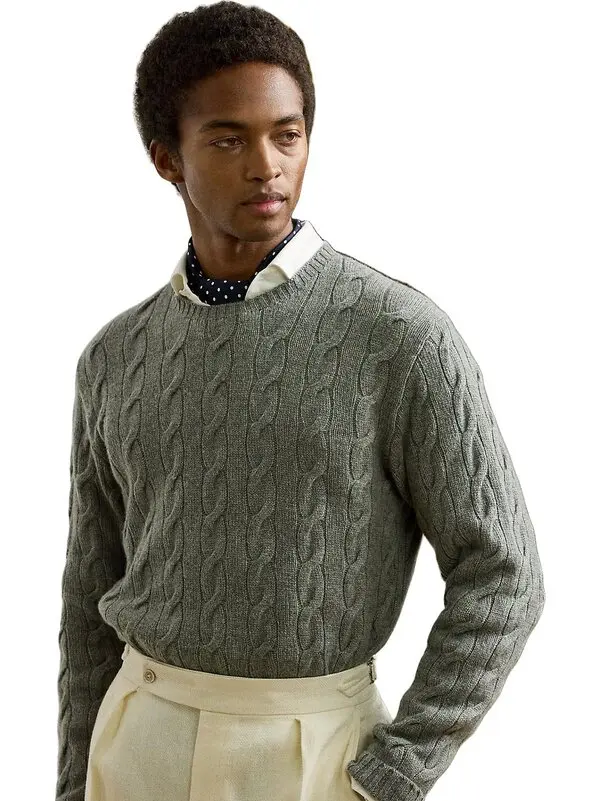 Ralph Lauren Cable-knit Cashmere Crewneck Sweater - Light Grey Heather