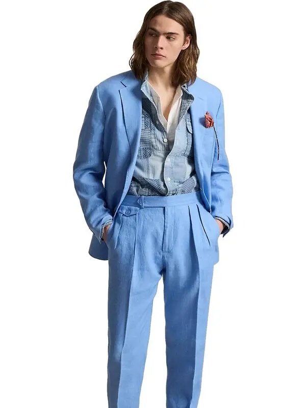Ralph Lauren Pleated Linen Suit Trousers - Sky Blue