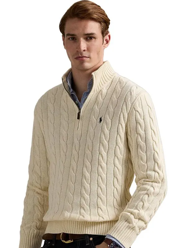Ralph Lauren Cable-knit Quarter-zip Cotton Sweater - Andover Cream