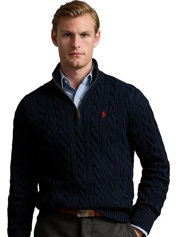 Ralph Lauren Cable-knit Quarter-zip Cotton Sweater - Hunter Navy