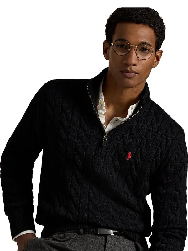 Ralph Lauren Cable-knit Quarter-zip Cotton Sweater - Polo Black